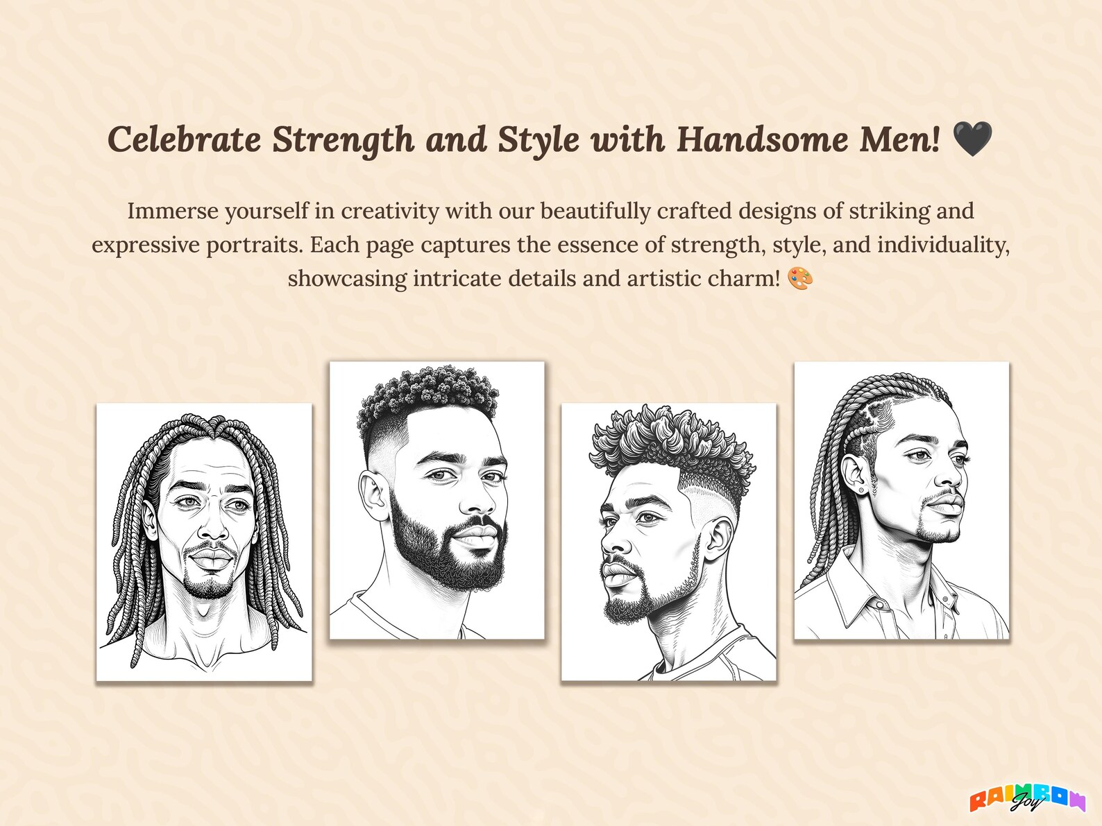 24 Handsome Black Men: Coloring Book, Stylish Male Portraits, Coloring ...