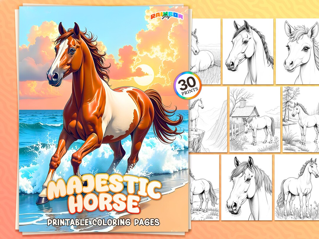 30 Majestic Horse: Coloring Book Stunning Mustang Pages, Printable PDF ...