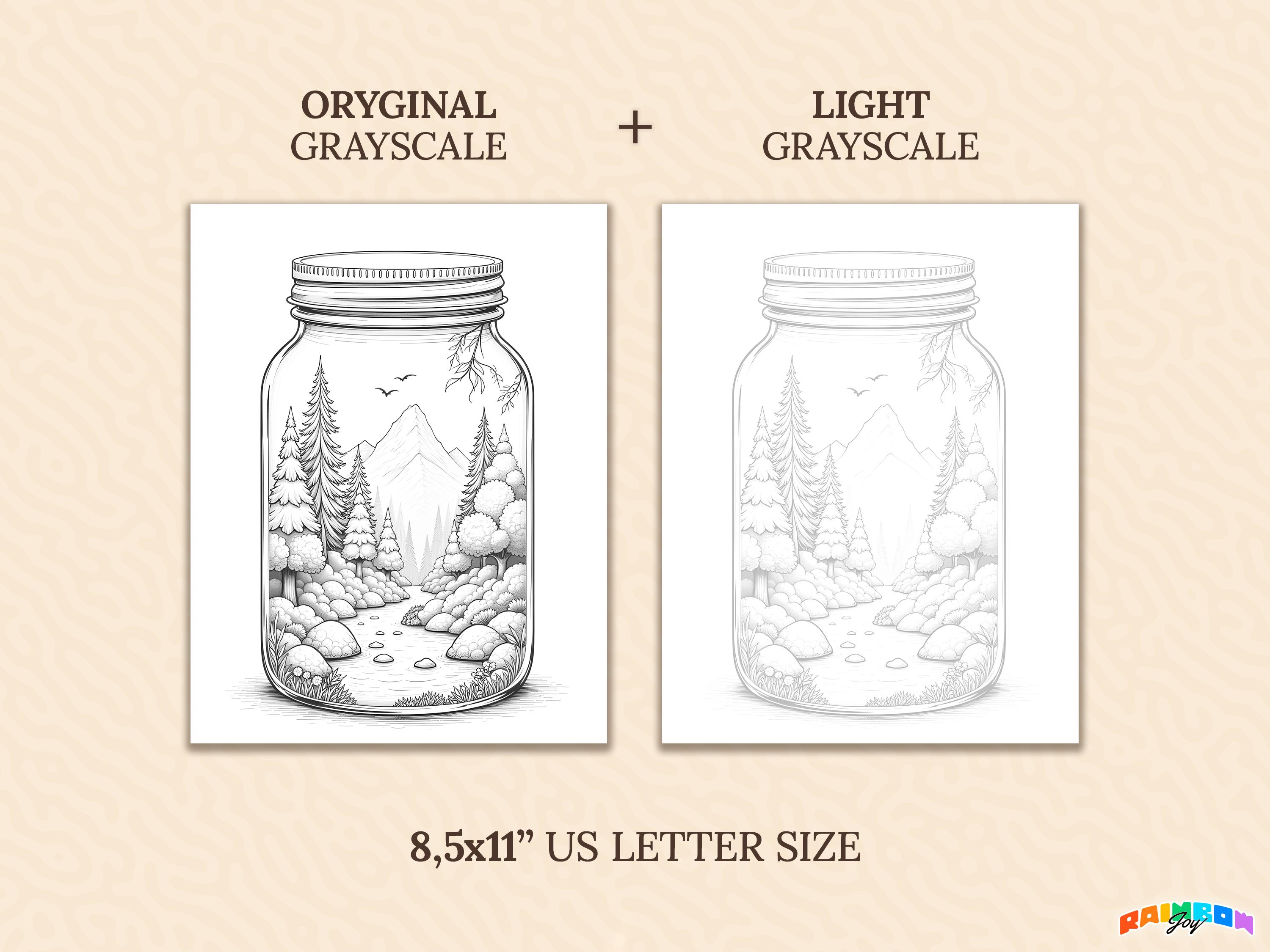 50 Forest Jar: Coloring Book, Enchanting Nature Forest Coloring Pages ...