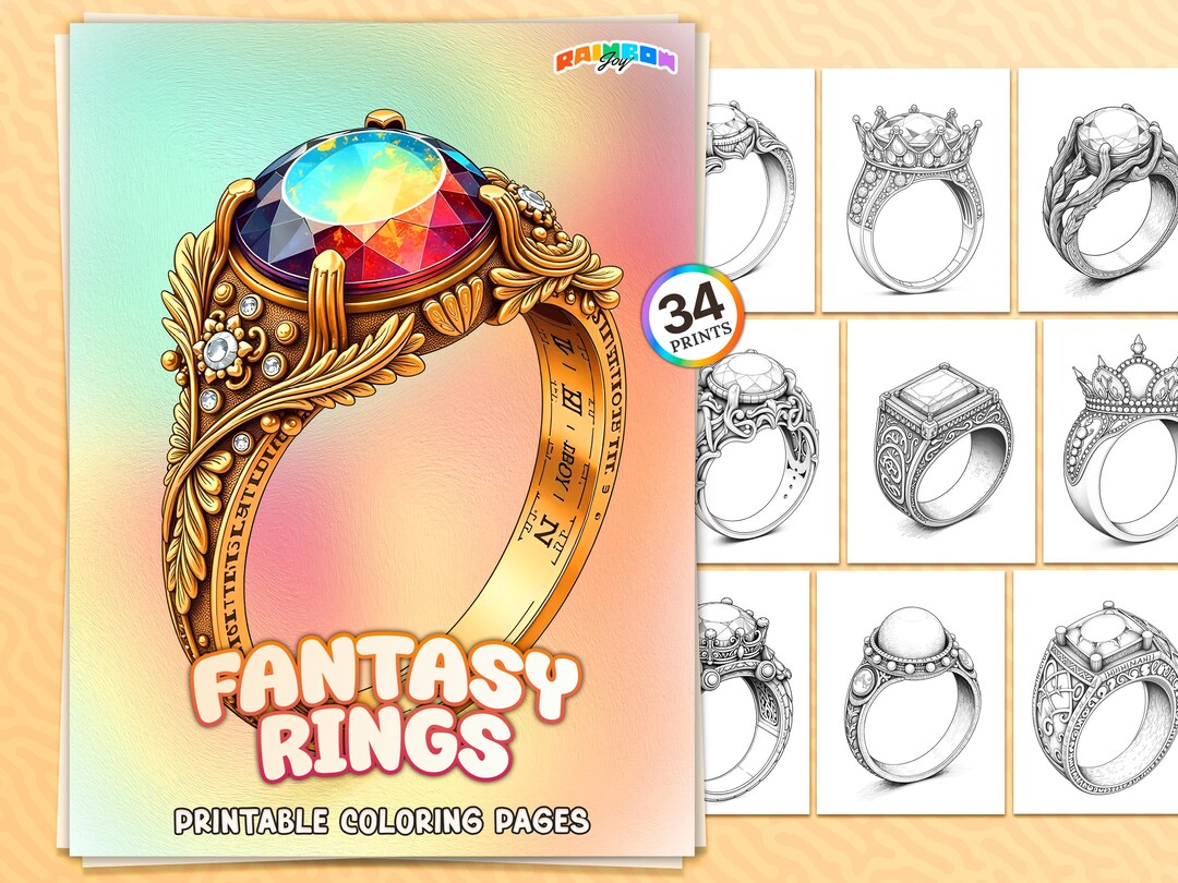 34 Fantasy Rings: Coloring Book, Enchanting Jewelry Coloring Pages ...