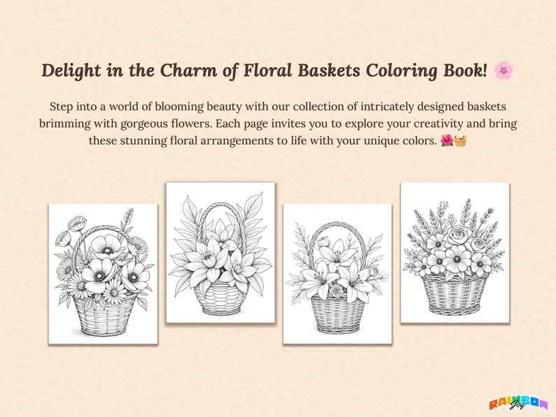 65 Floral Baskets: Coloring Book, Beautiful Flowers Coloring Pages ...