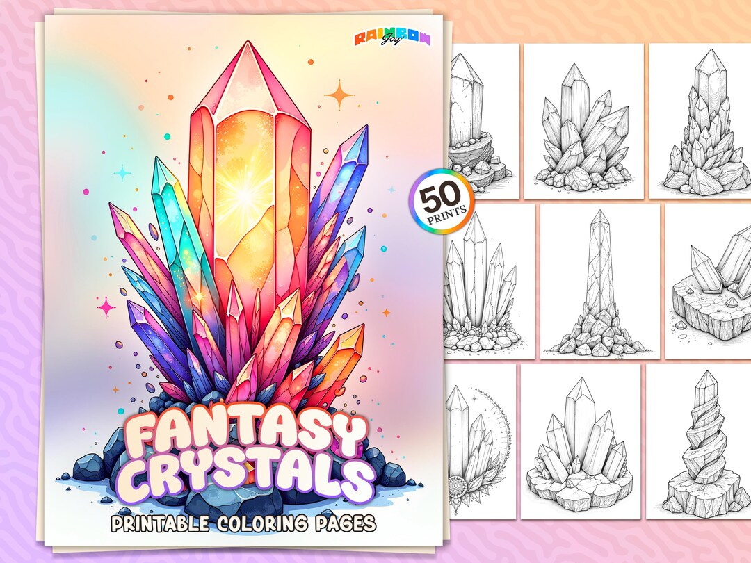 50 Fantasy Crystals: Coloring Book, Magical Stones, Minerals Coloring ...