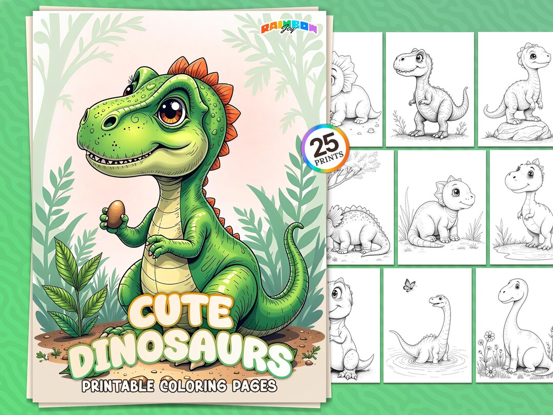 25 Cute Dinosaurs: Coloring Book, Adorable Prehistoric Creature ...