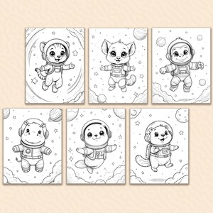 50 Space Animals: Coloring Book, Cute Space Coloring Pages, Printable ...