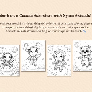50 Space Animals: Coloring Book, Cute Space Coloring Pages, Printable ...