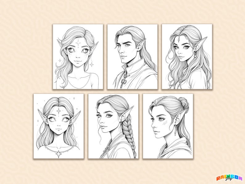 27 Fantasy Elves: Coloring Book, Magical Elf Characters for Adults and ...