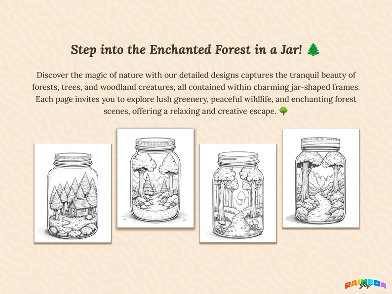 50 Forest Jar: Coloring Book, Enchanting Nature Forest Coloring Pages ...