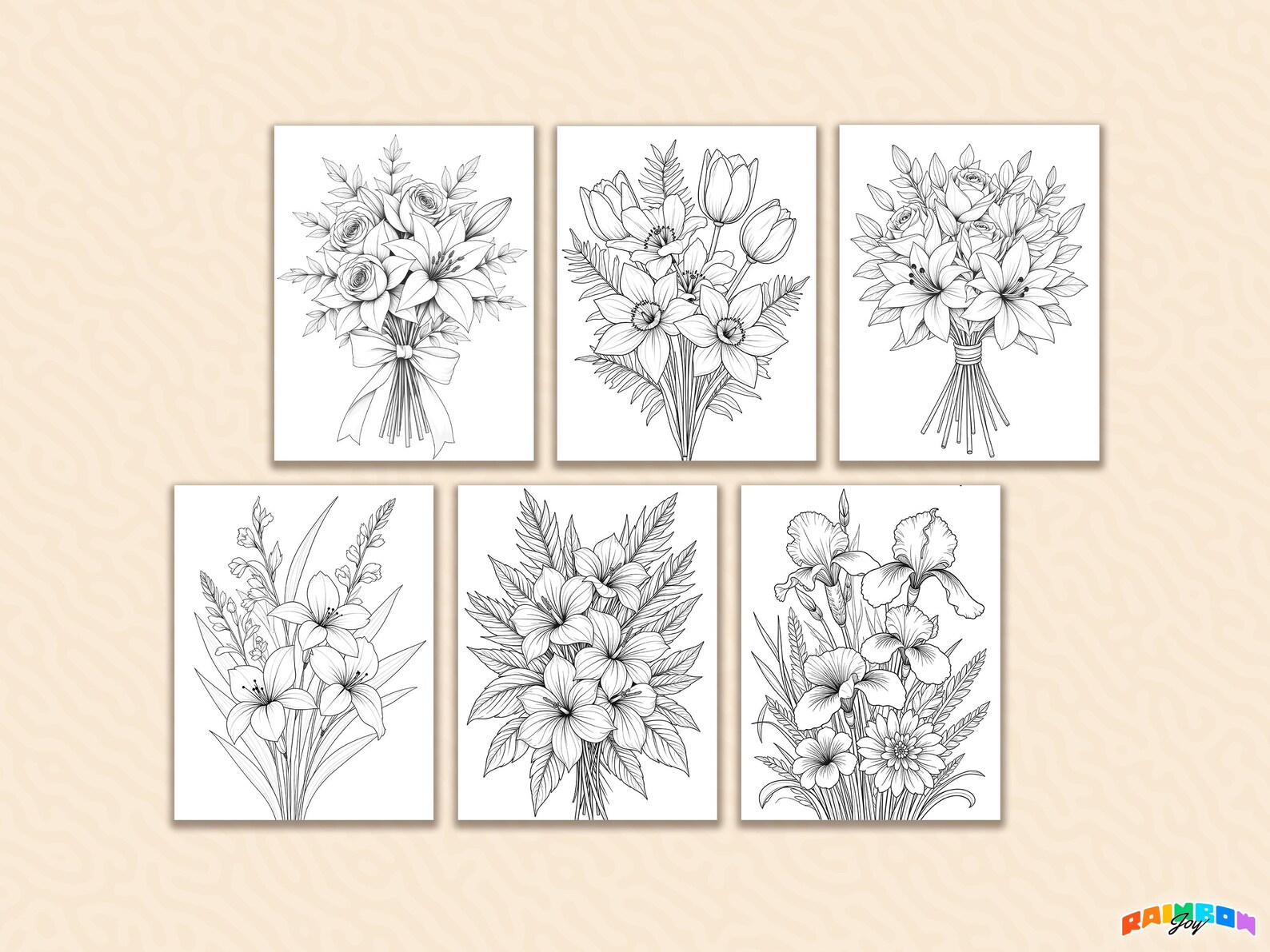 68 Flower Bouquets: Coloring Book, Elegant Floral Coloring Pages ...