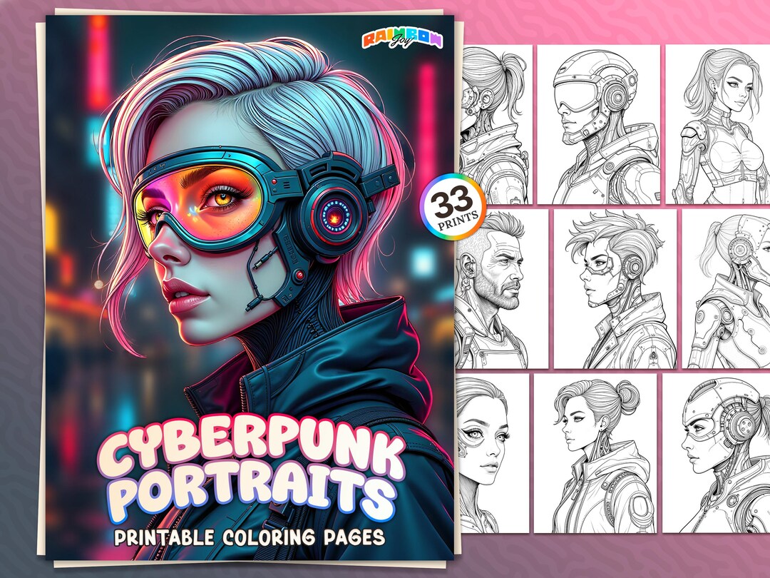 33 Cyberpunk Portraits: Coloring Book, Futuristic Characters Coloring ...