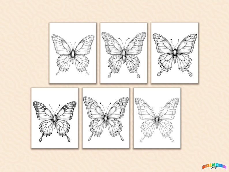 57 Butterflies: Coloring Book, Mindfulness Butterfly Coloring Pages ...