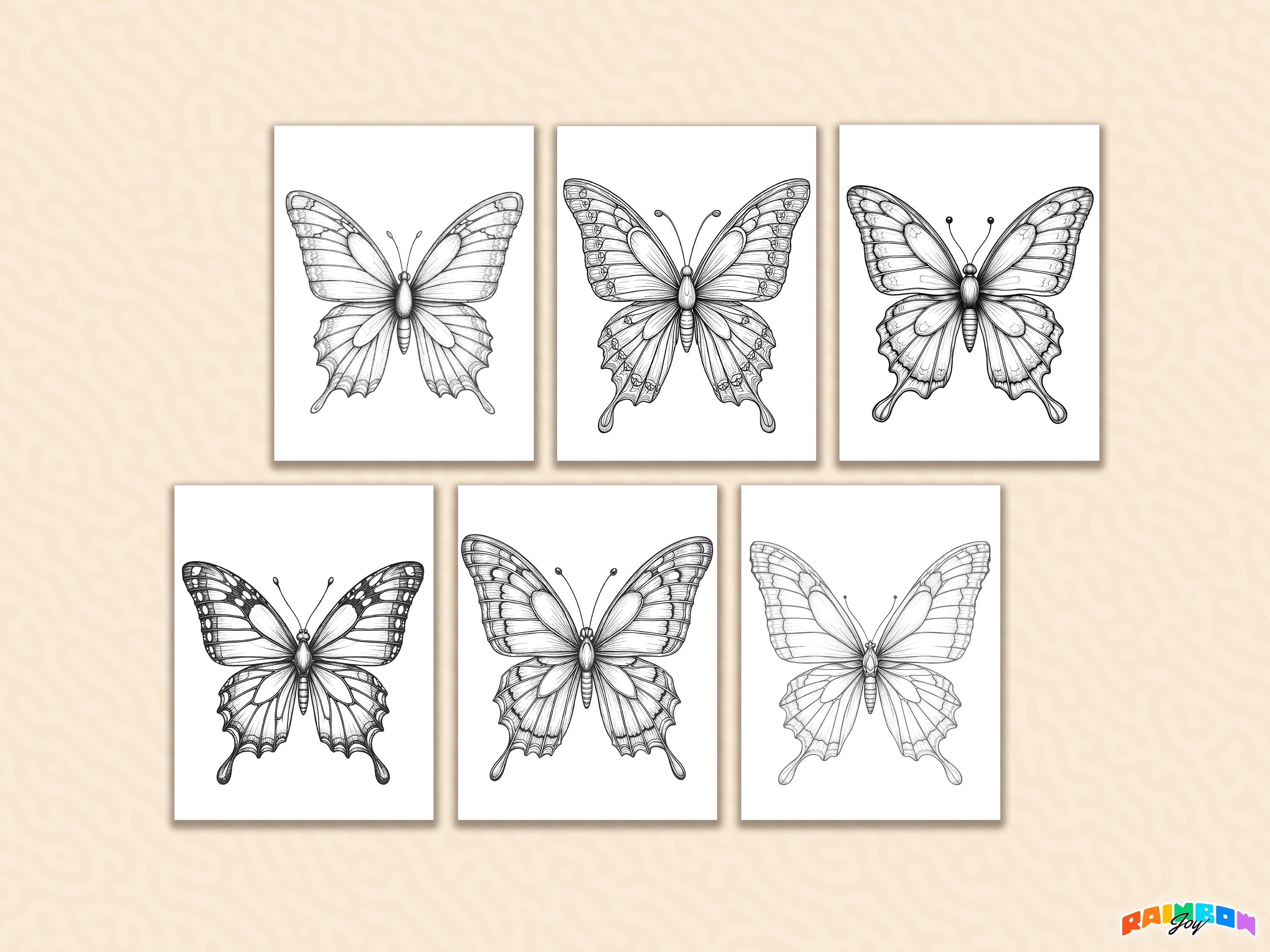 57 Butterflies: Coloring Book, Mindfulness Butterfly Coloring Pages ...