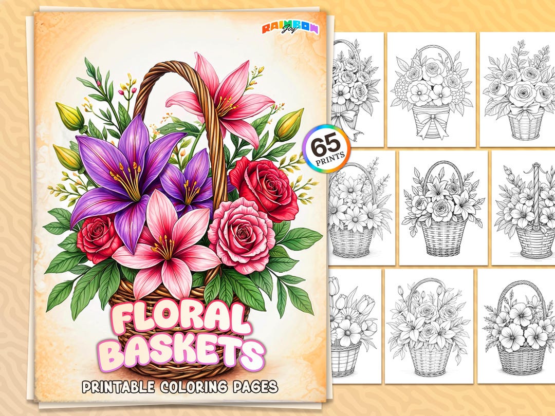 65 Floral Baskets: Coloring Book, Beautiful Flowers Coloring Pages ...