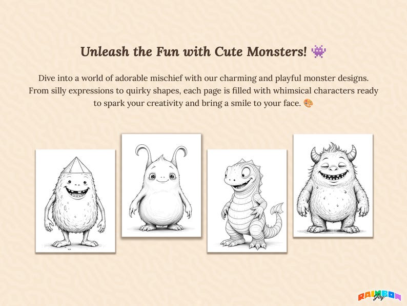 30 Cute Monsters Coloring Book: Adorable Creature Coloring Pages for ...
