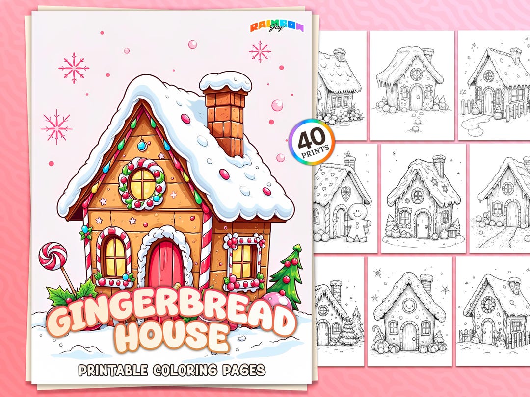 40 Gingerbread House: Coloring Book, Cute Christmas Coloring Pages ...