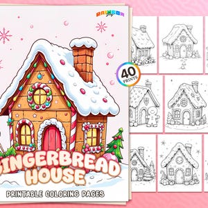 40 Gingerbread House: Coloring Book, Cute Christmas Coloring Pages ...