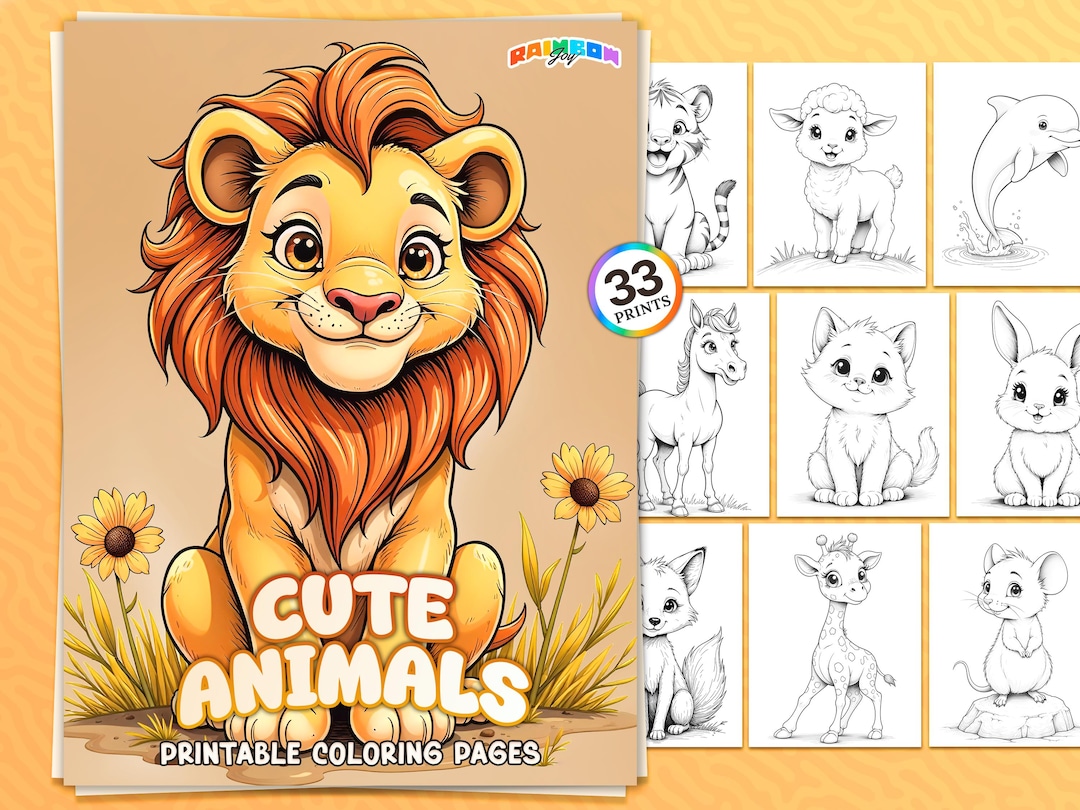 33 Cute Animals: Coloring Book, Adorable Animal Coloring Pages for Kids ...