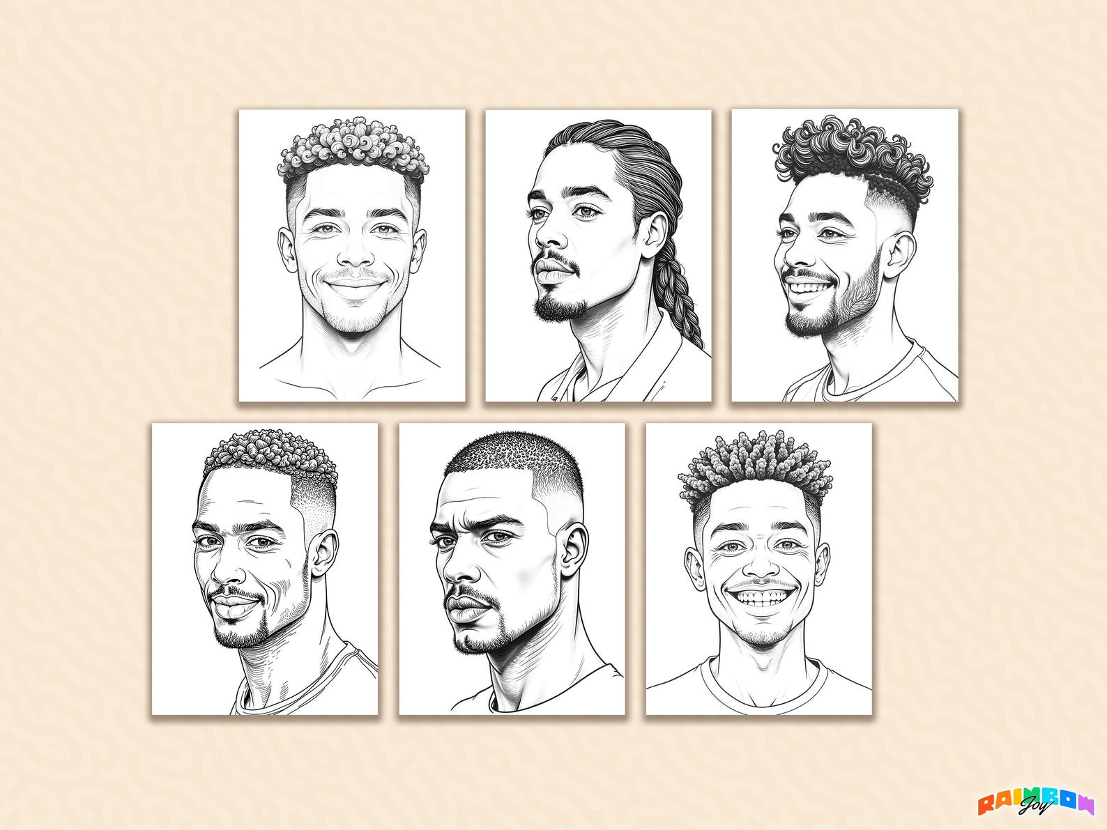 24 Handsome Black Men: Coloring Book, Stylish Male Portraits, Coloring ...