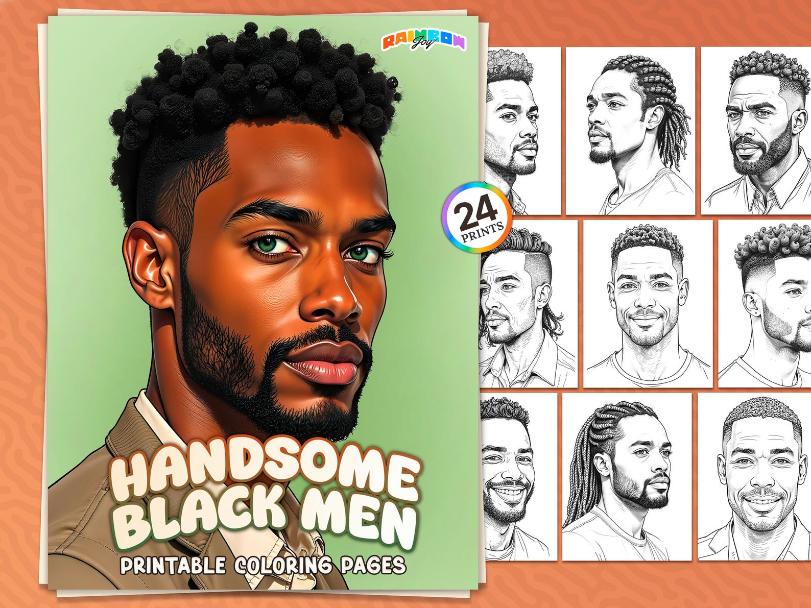 24 Handsome Black Men: Coloring Book, Stylish Male Portraits, Coloring ...