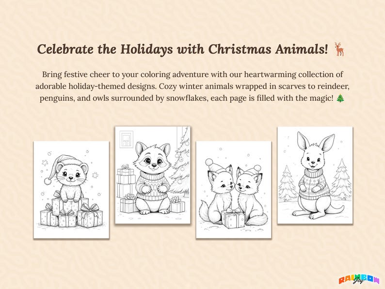 32 Christmas Animals: Coloring Book, Cute Festive Coloring Pages ...
