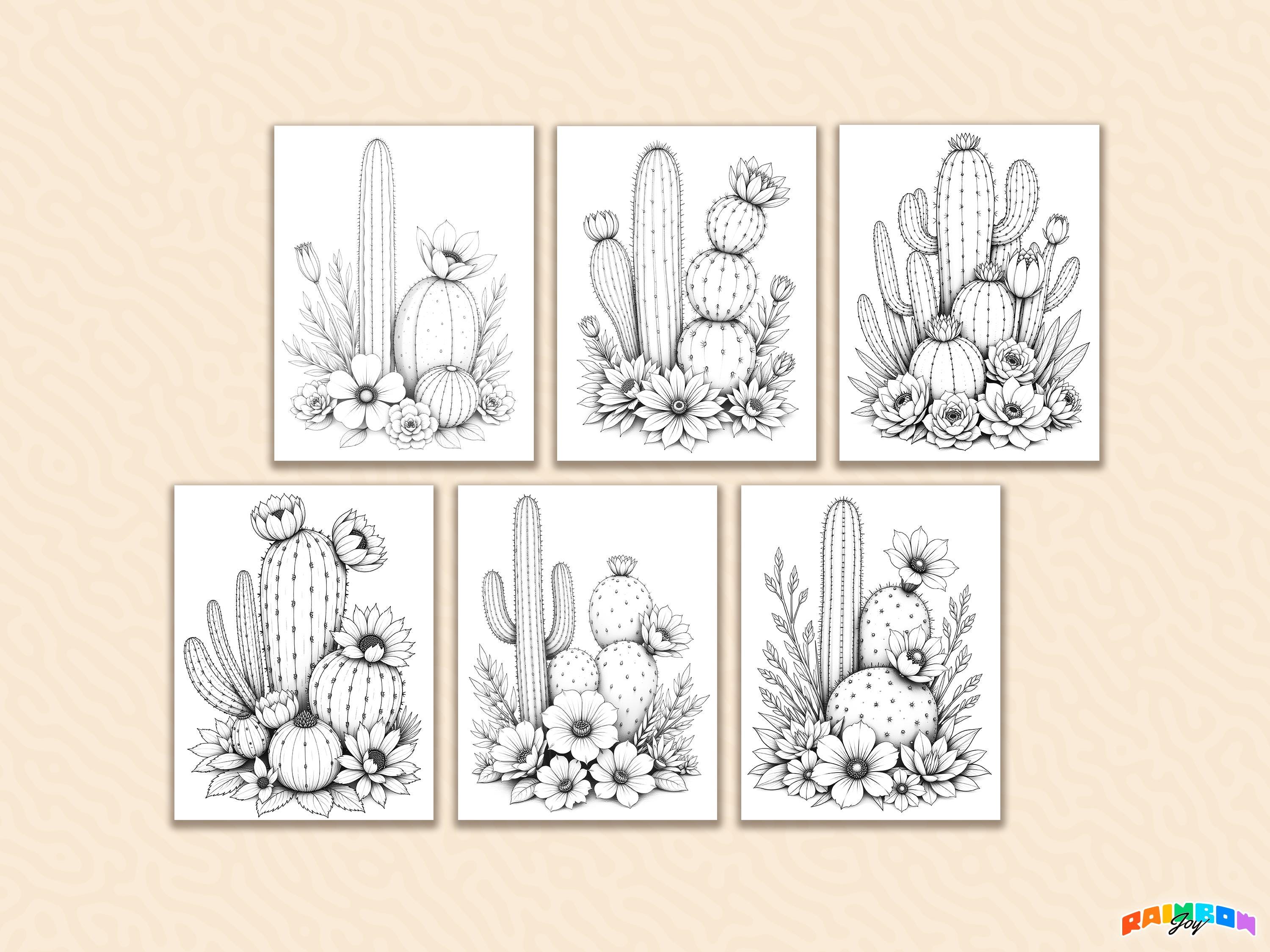 115 Cactus & Succulent: Coloring Book, Floral Coloring Pages, Botanical ...