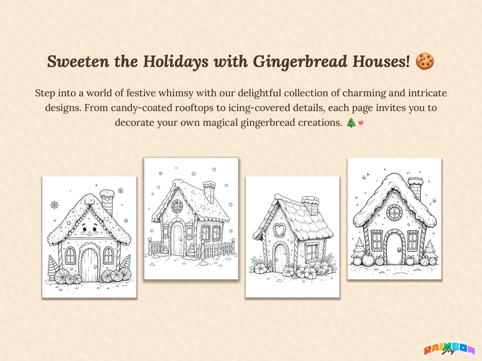 40 Gingerbread House: Coloring Book, Cute Christmas Coloring Pages ...