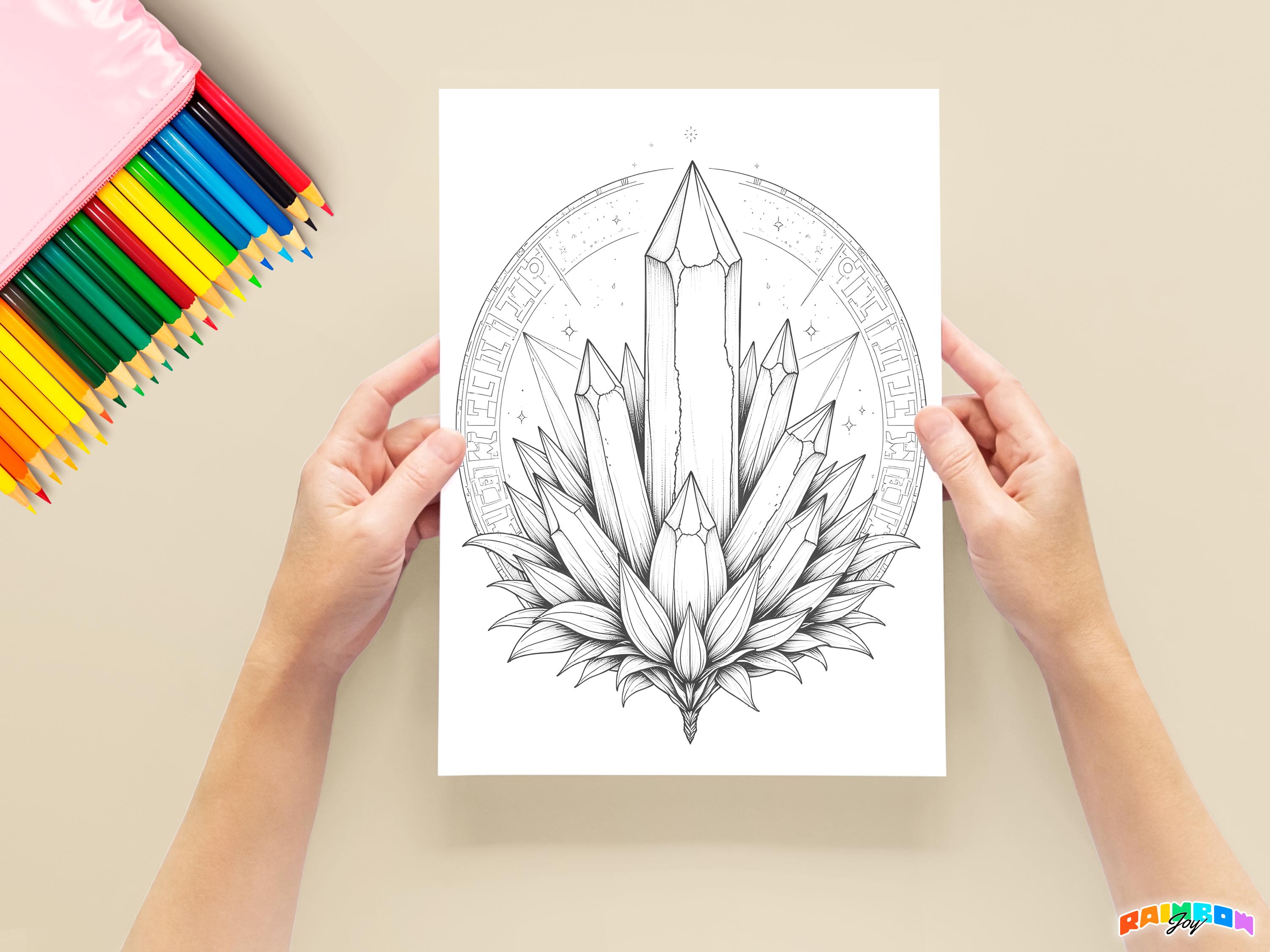 50 Fantasy Crystals: Coloring Book, Magical Stones, Minerals Coloring ...