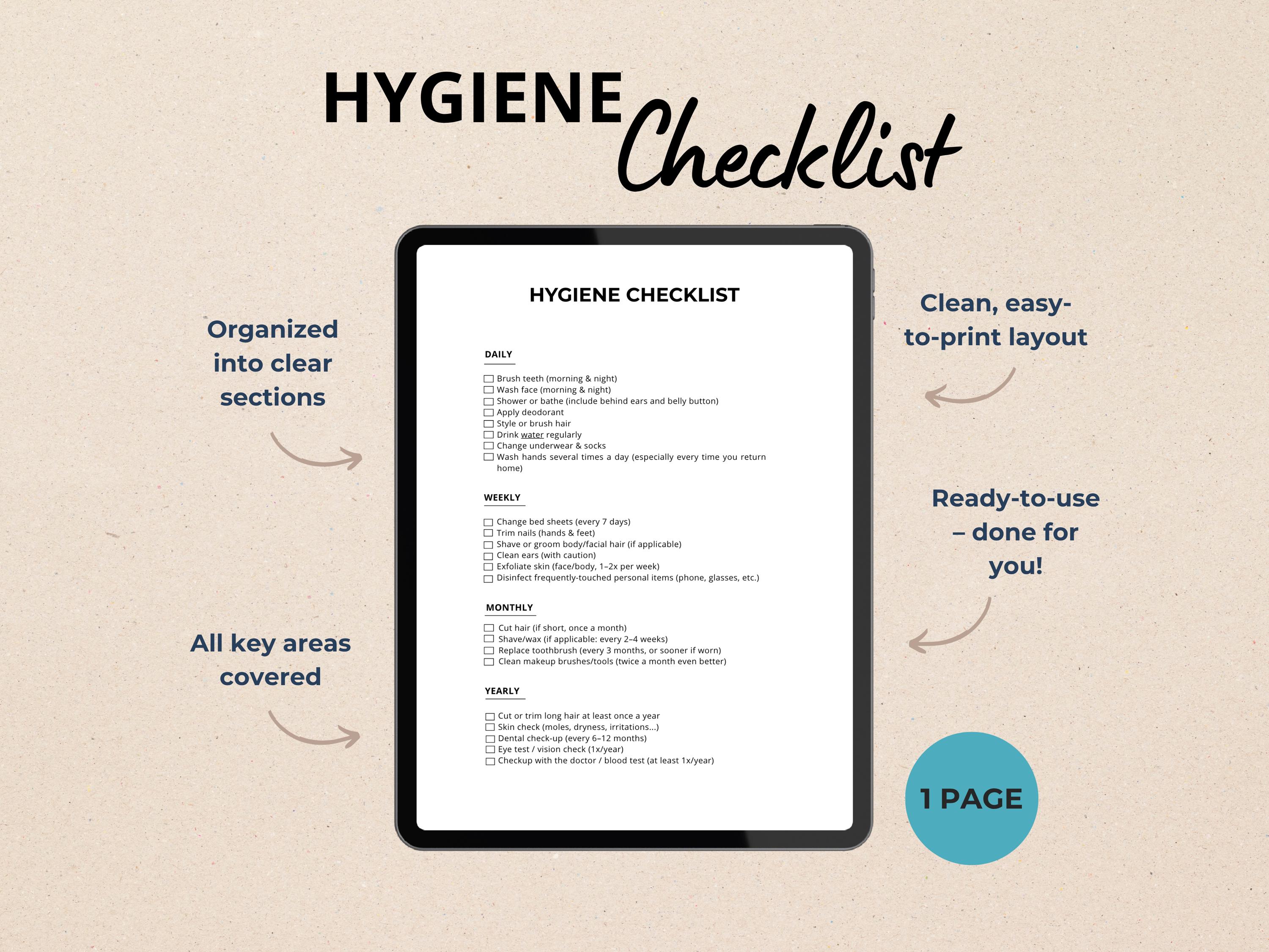 Hygiene Checklist, Personal Tracker, Ordinary Skincare, Hand ...