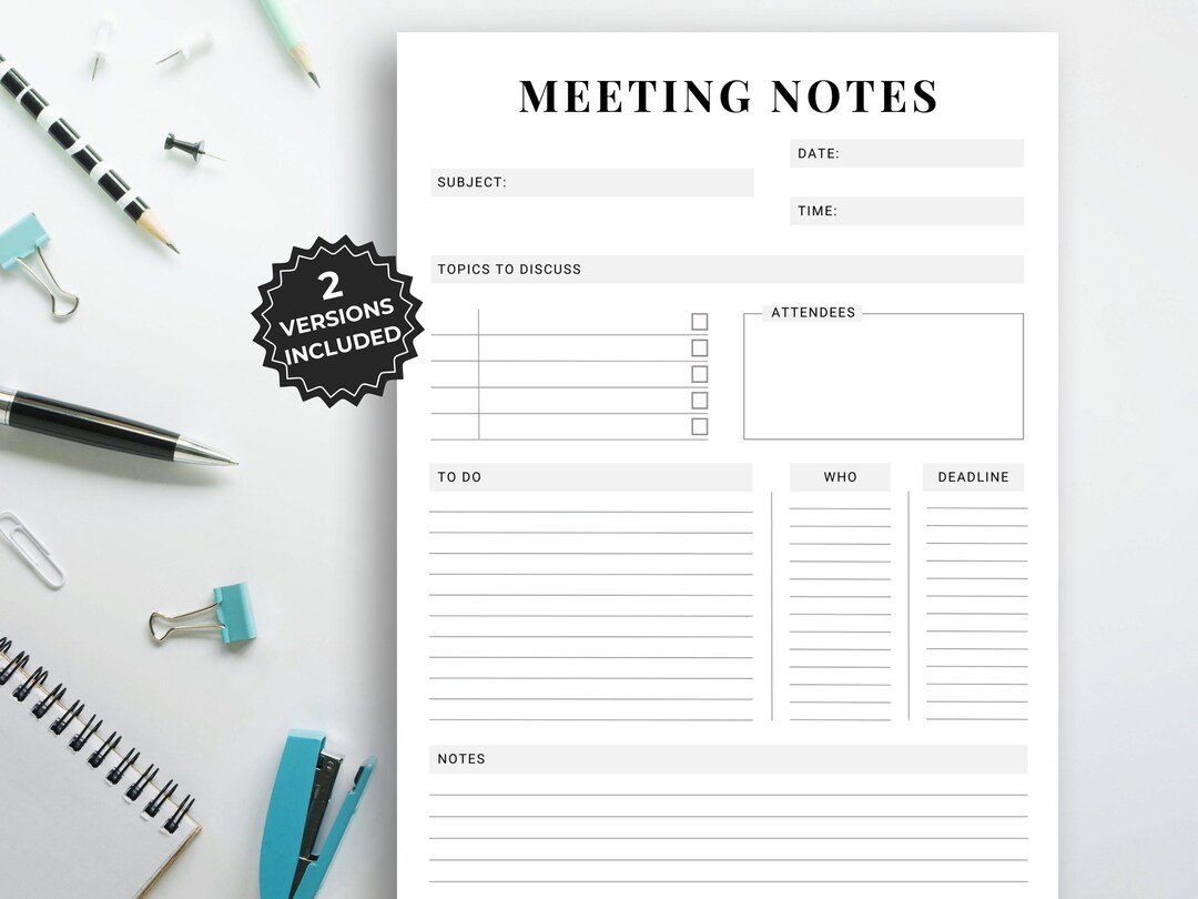 Meeting Notes Printable, Agenda Template, Morning Minutes - Etsy