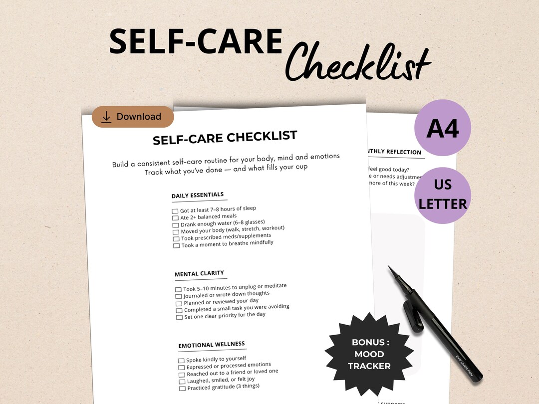 Self-care Checklist, Daily Holistic Workbook, Types of Self Care ...