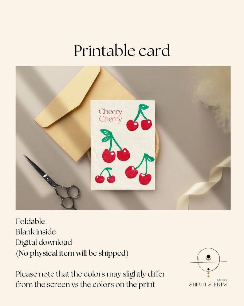 Printable Card / Printable Greeting Card / Cherries / I Love You ...
