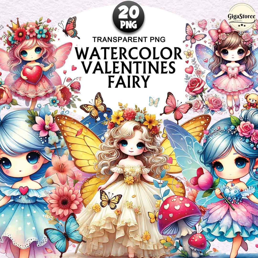 20 Watercolor Valentines Fairy Clipart, Valentines Fairy Png Bundle ...