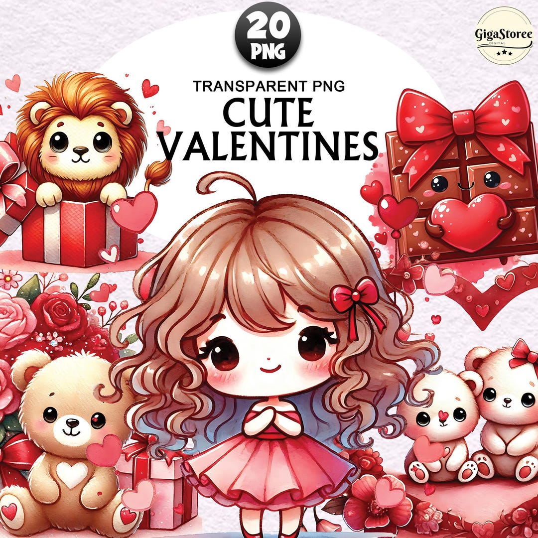 20 Watercolor Cute Valentines Clipart, Cute Valentines Png Bundle ...
