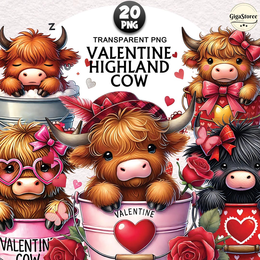 20 Watercolor Valentine Highland Cow Clipart, Valentine Highland Cow ...