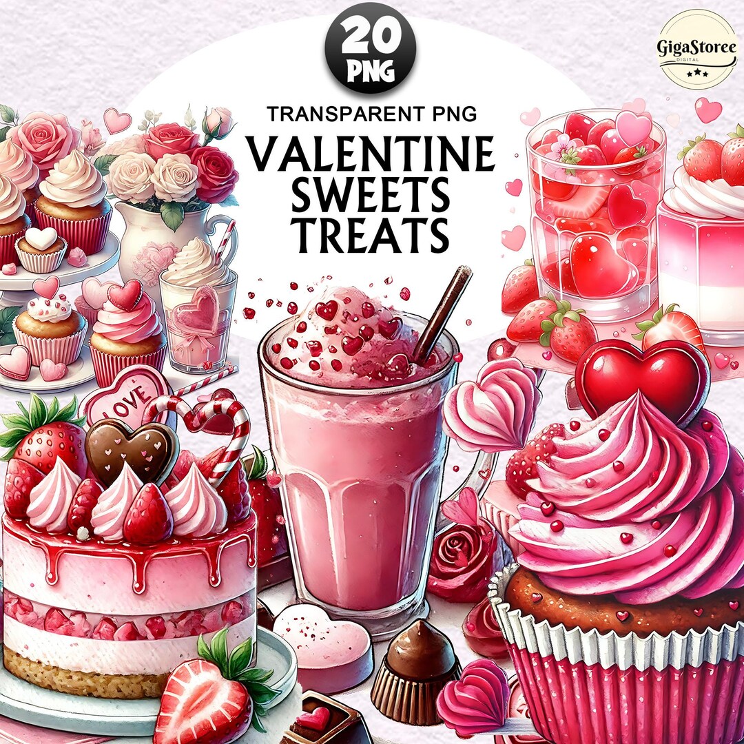 20 Watercolor Valentine Food Clipart, Valentine Sweets Treats Png ...