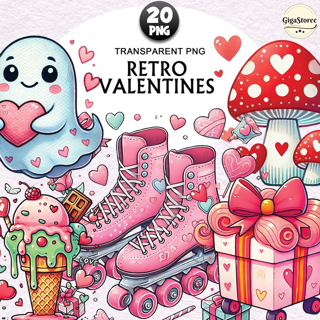 20 Watercolor Retro Valentines Clipart, Vintage Valentines Png Bundle ...
