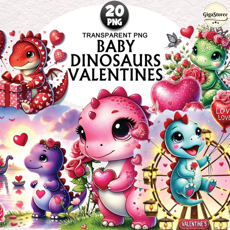 Dinosaur Valentine Clipart - Etsy