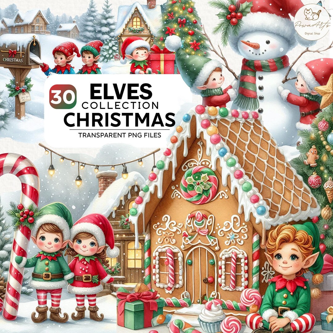 30 Watercolor Christmas Elves Clipart Bundle, Festive Elf Png ...
