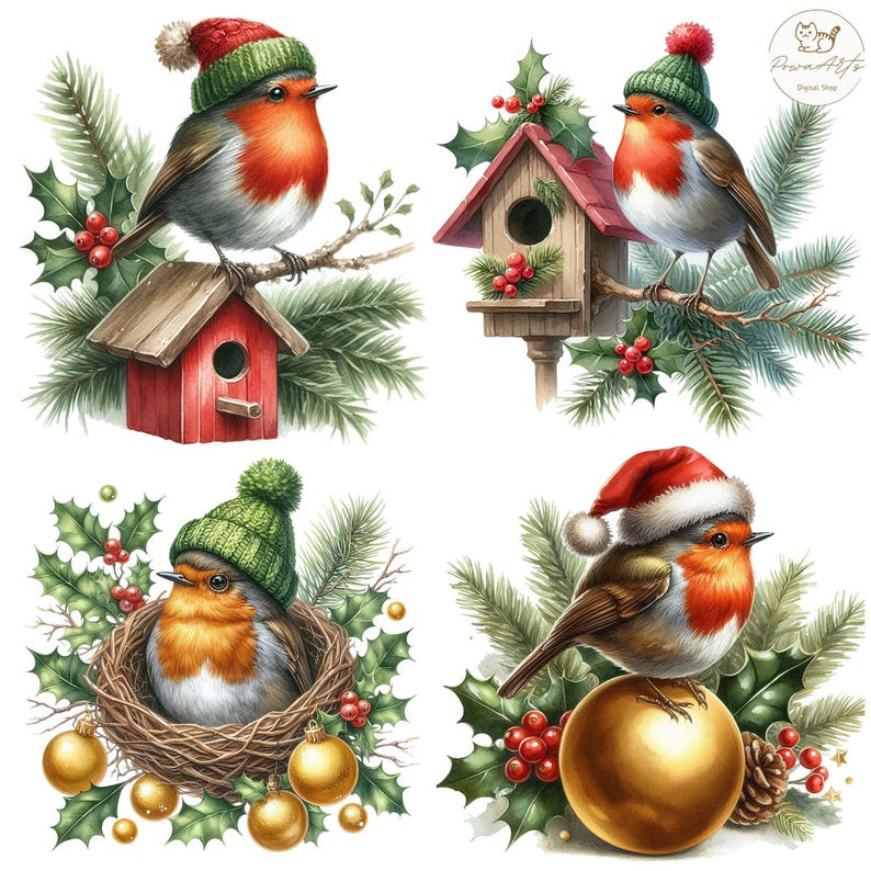 20 Watercolor Christmas Robin Clipart Bundle, Christmas Bird Png ...
