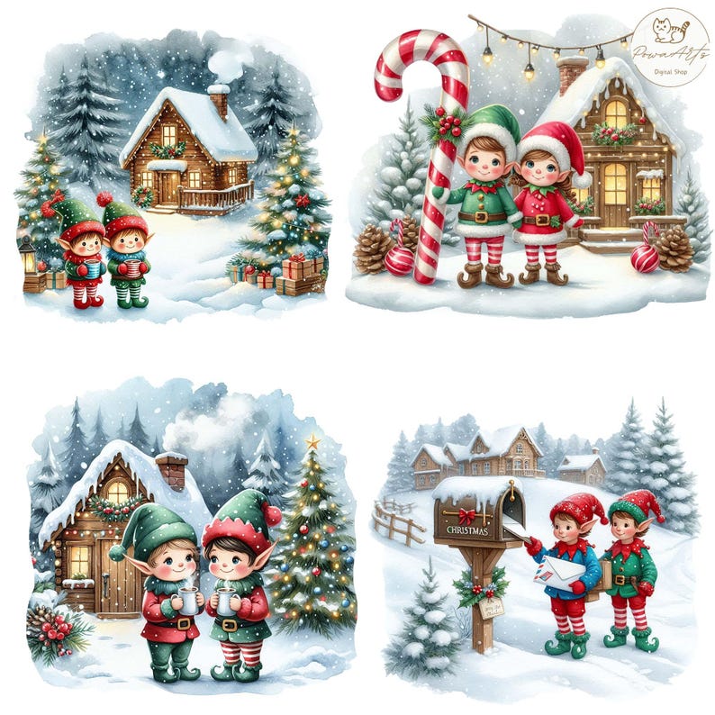 30 Watercolor Christmas Elves Clipart Bundle, Festive Elf Png ...