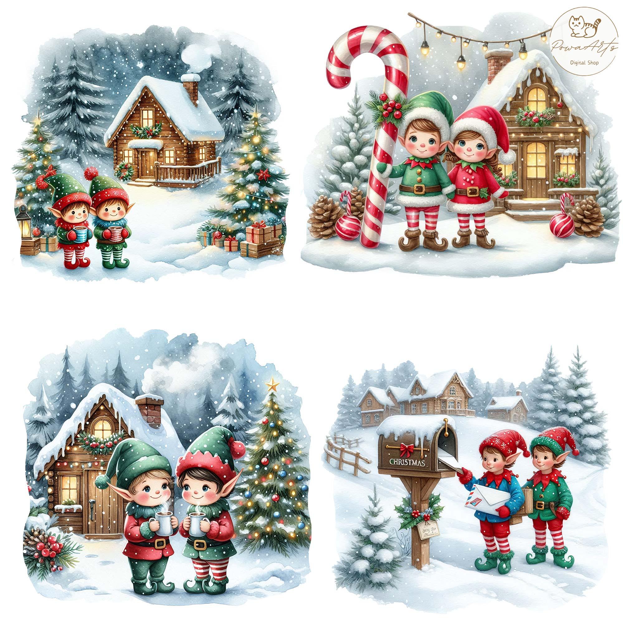 30 Watercolor Christmas Elves Clipart Bundle, Festive Elf Png ...