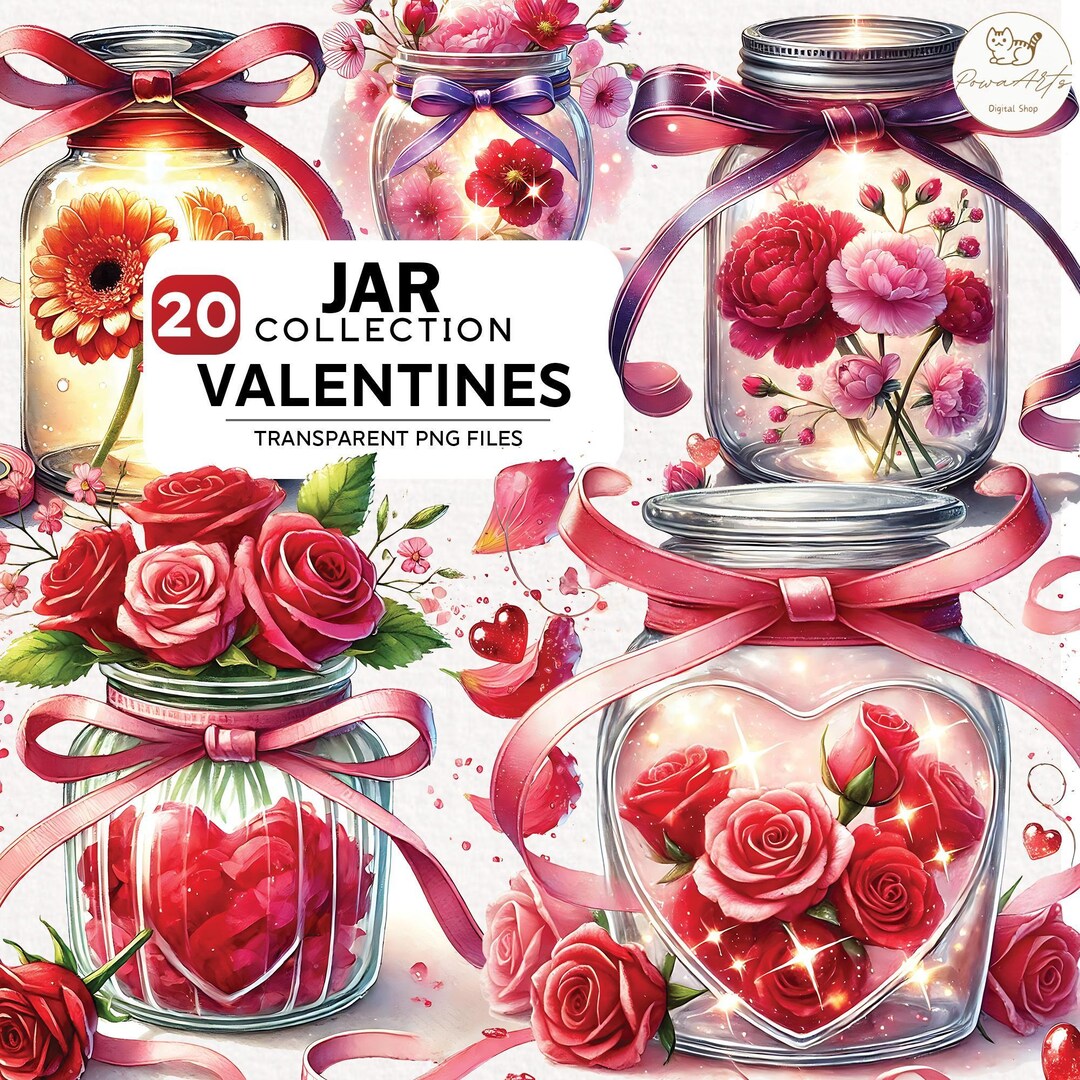 20 Watercolor Valentines Jar Clipart Bundle, Valentines Jar Png ...