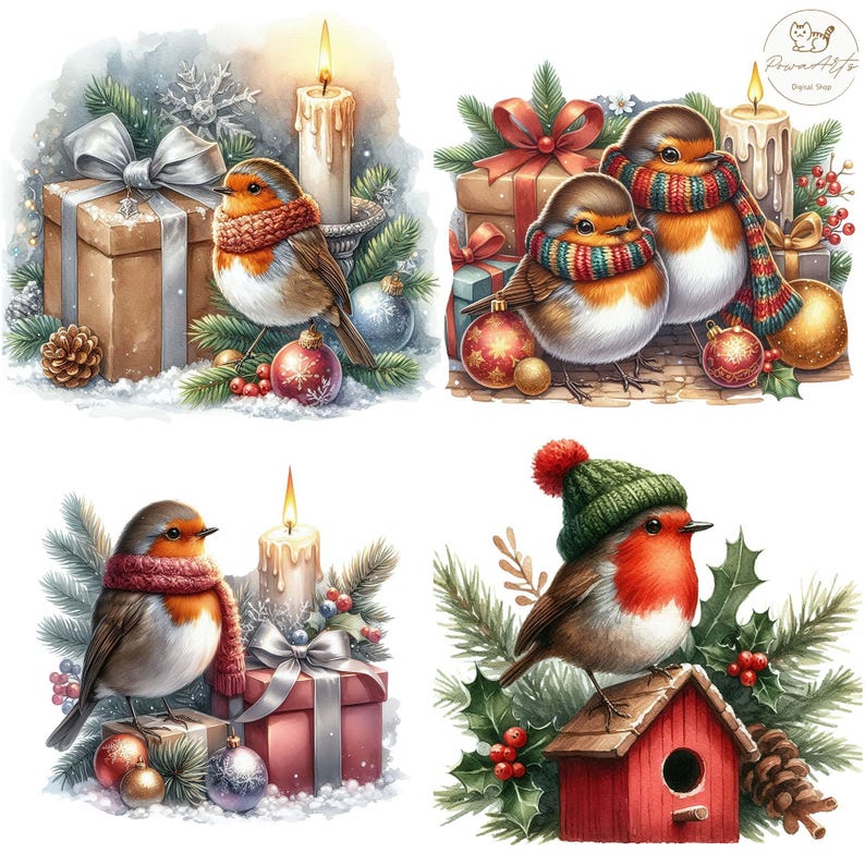 20 Watercolor Christmas Robin Clipart Bundle, Christmas Bird Png ...