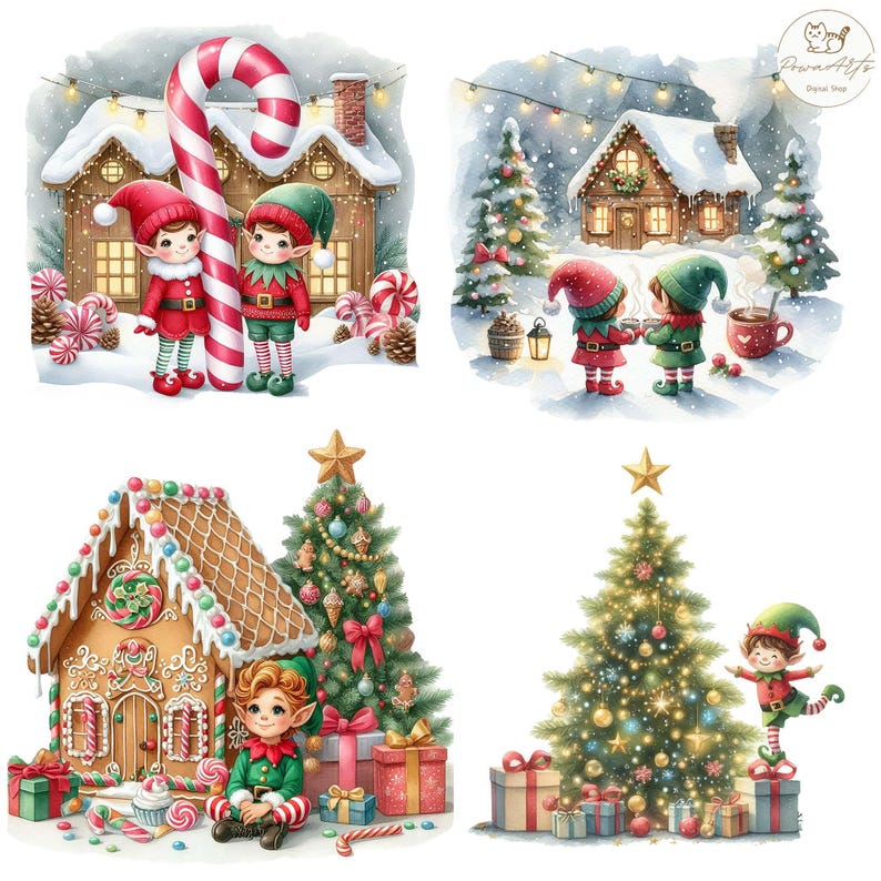 30 Watercolor Christmas Elves Clipart Bundle, Festive Elf Png ...