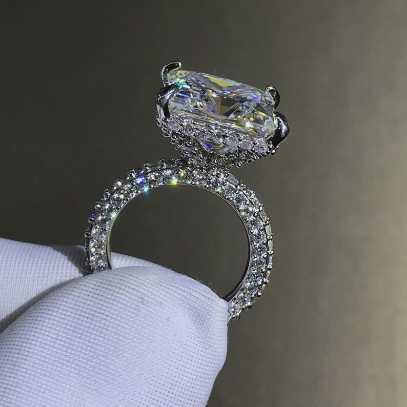 7 CT Princess Cut Moissanite Hidden Halo Bridal Ring, Anniversary Gift for Woman, Eternity Ring ...