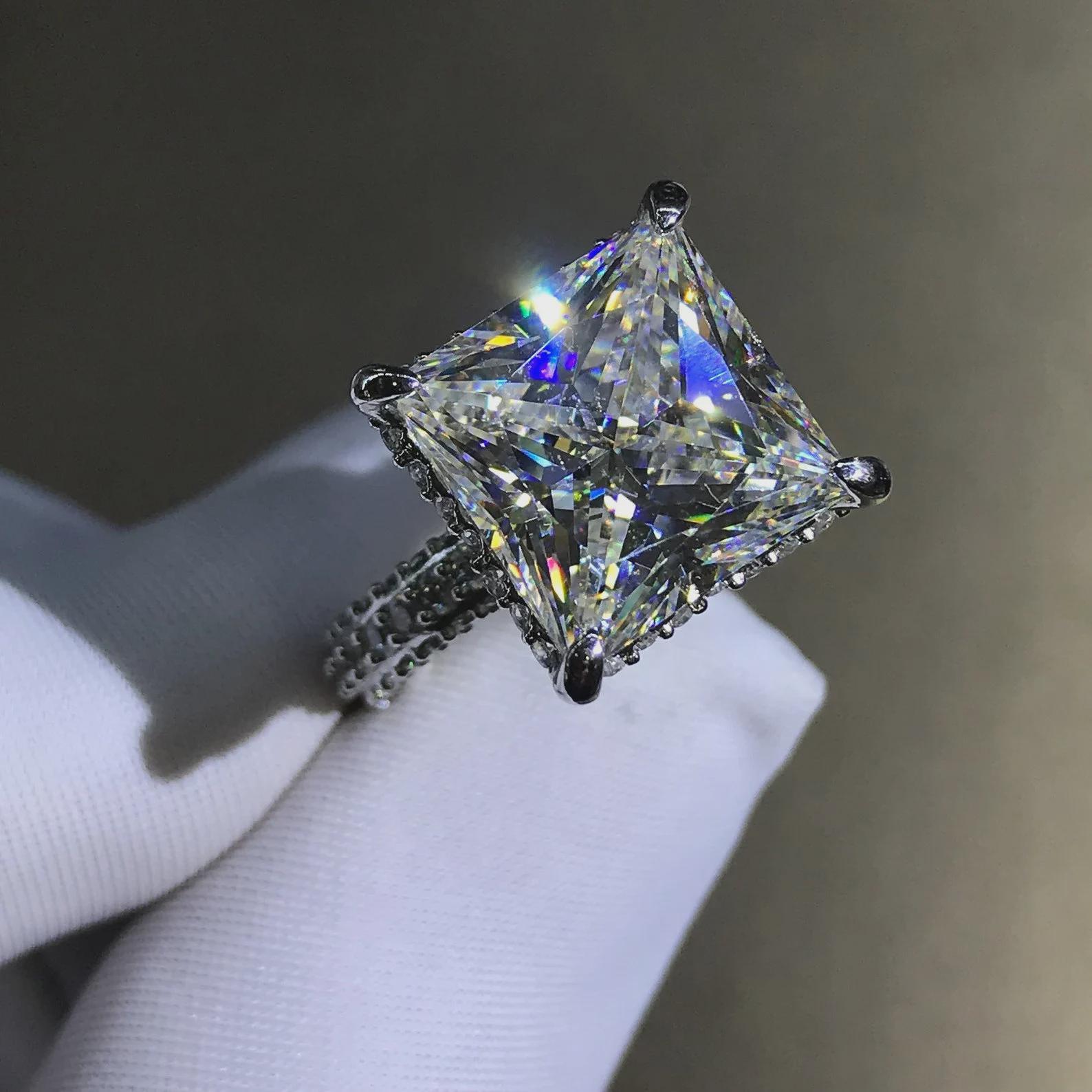 7 CT Princess Cut Moissanite Hidden Halo Bridal Ring, Anniversary Gift for Woman, Eternity Ring ...