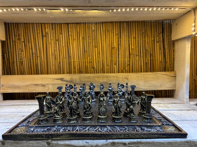 Chess Set - Ancient Greek Chess Board - Gold & Silver Chess Pieces ...