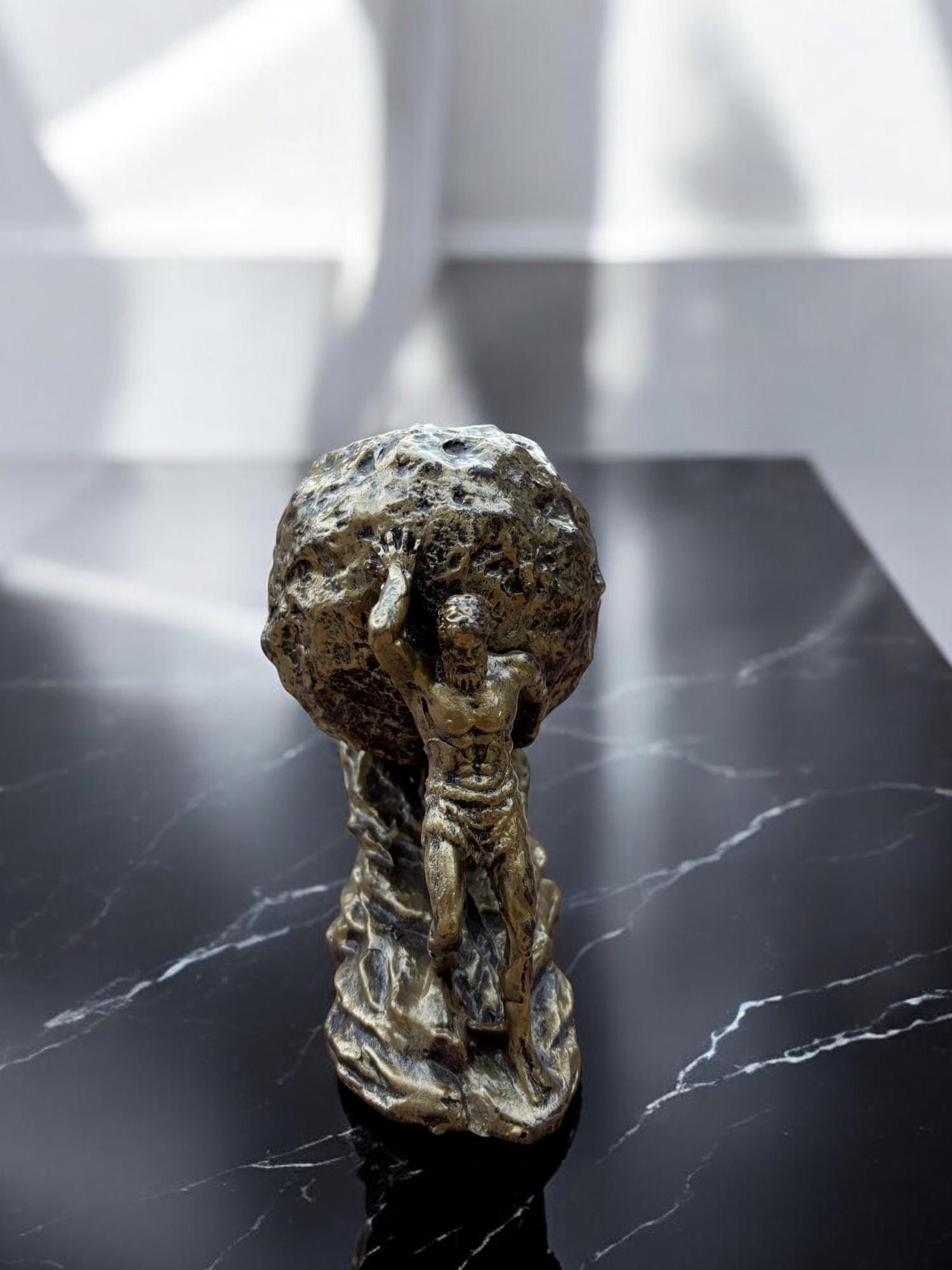 Sisyphus Statue – Greek Mythology Decor | Bronze Textured Art Piece ...