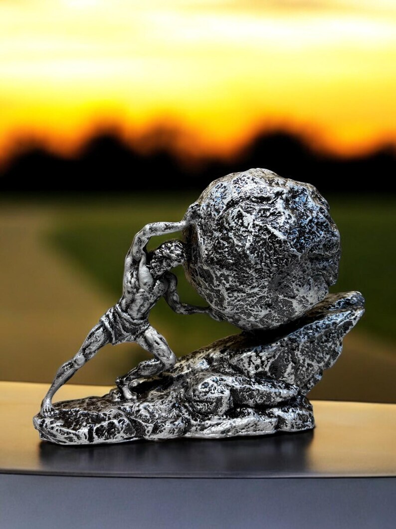 Sisyphus Statue – Greek Mythology Decor | Bronze Textured Art Piece ...