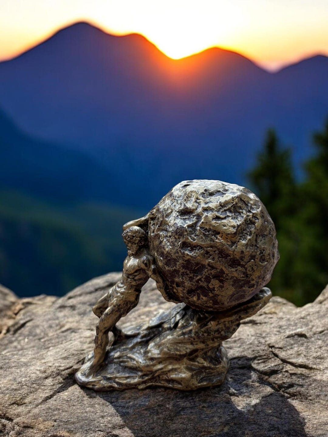 Sisyphus Statue – Greek Mythology Decor | Bronze Textured Art Piece ...