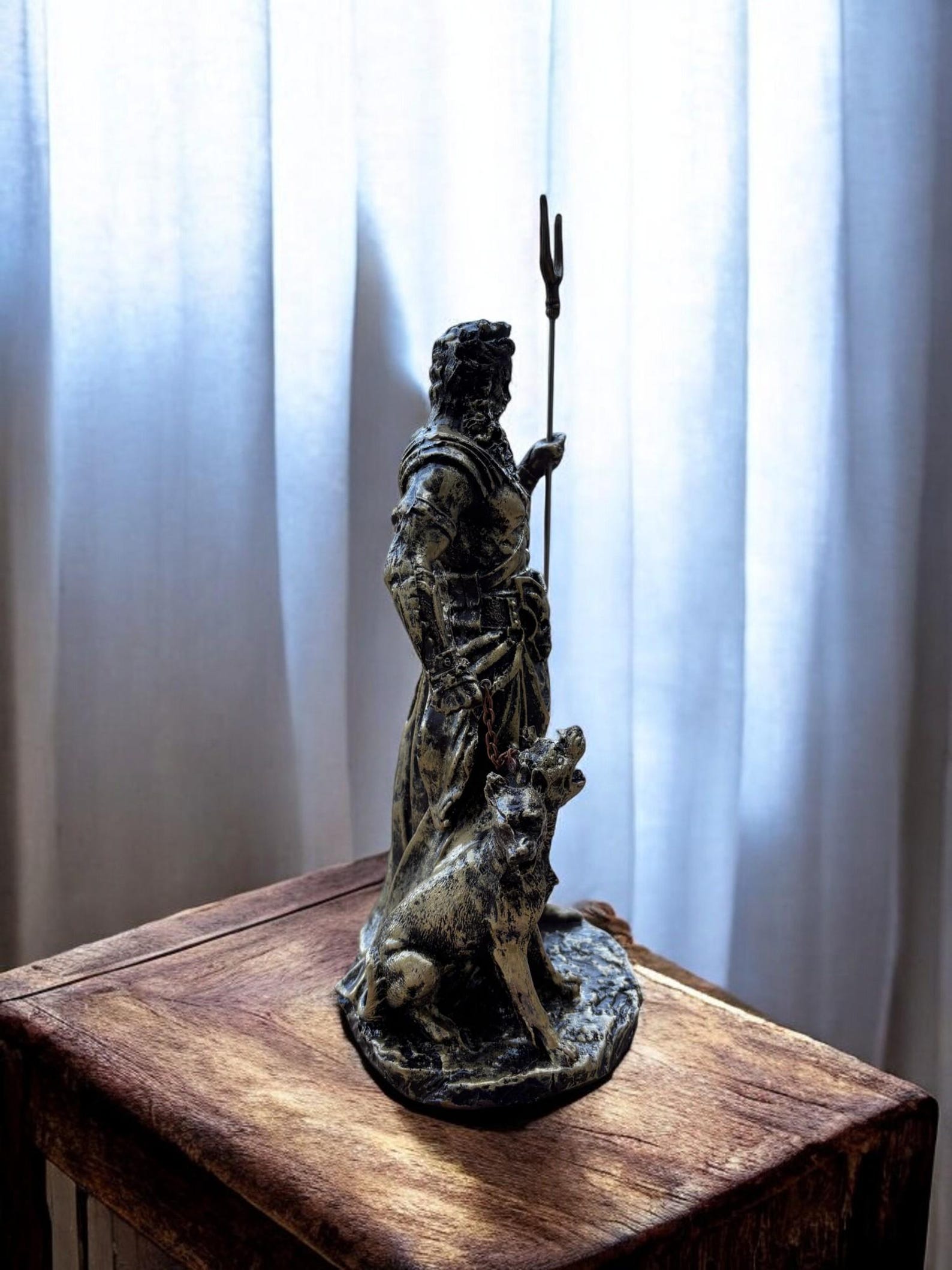 Hades and Cerberus Statue – Greek Mythology God Statue, Silver-finish ...